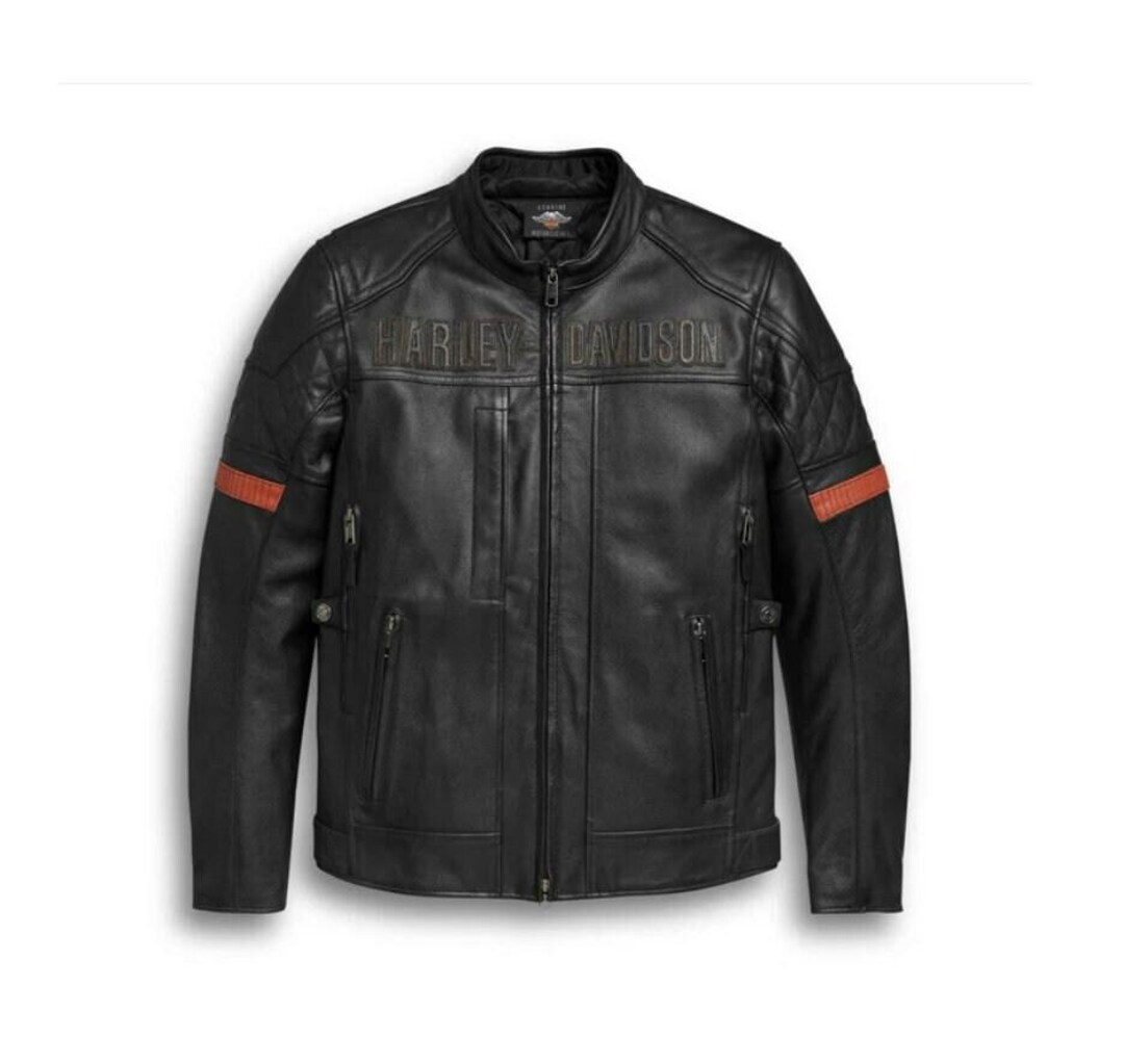 Men's H-D Classic Cruiser 98118-08VM Black and Orange Motorbike Bomber ...