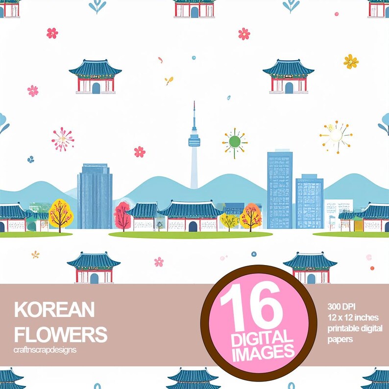 Korean Seoul Themed Digital Paper, Spring Theme, Korea, Scrapbook ...