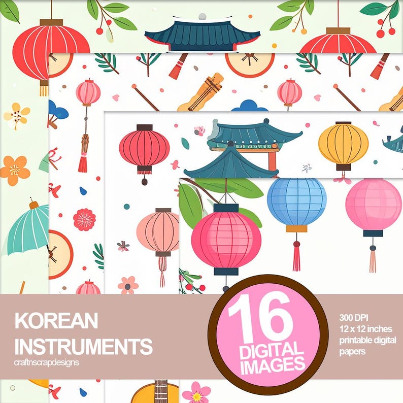 Korean Instruments Set 1, Digital Paper, Spring Theme, Korea, Scrapbook ...