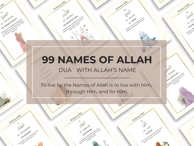 99 Names of Allah Flashcards With Duas: Faceless Hijabi Girl Edition ...