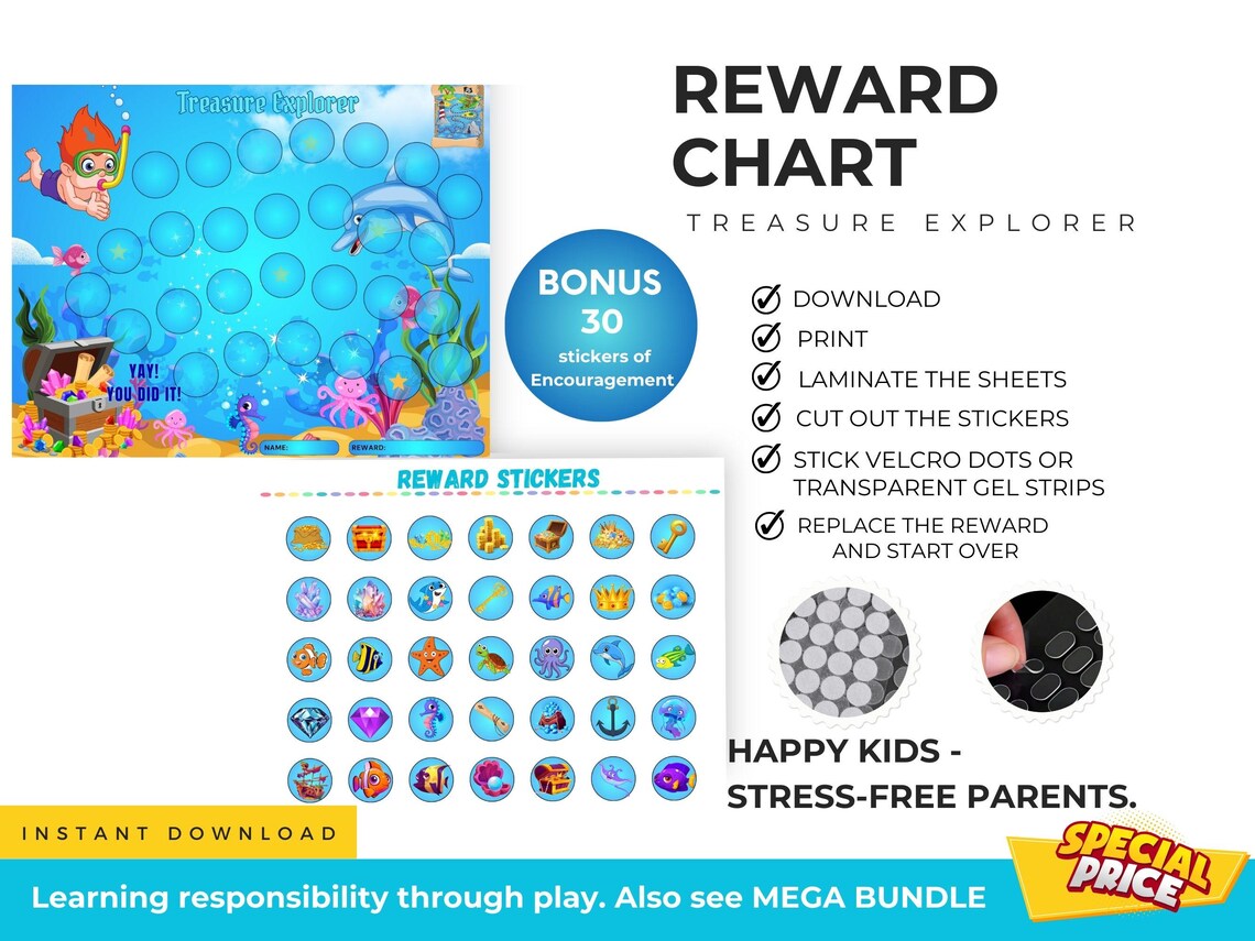 Treasure Explorer Reward Chart: Kids Adventure Tracker With Stickers ...