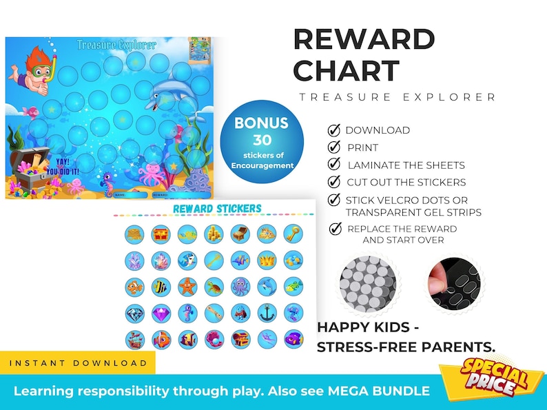 Treasure Explorer Reward Chart: Kids Adventure Tracker With Stickers ...
