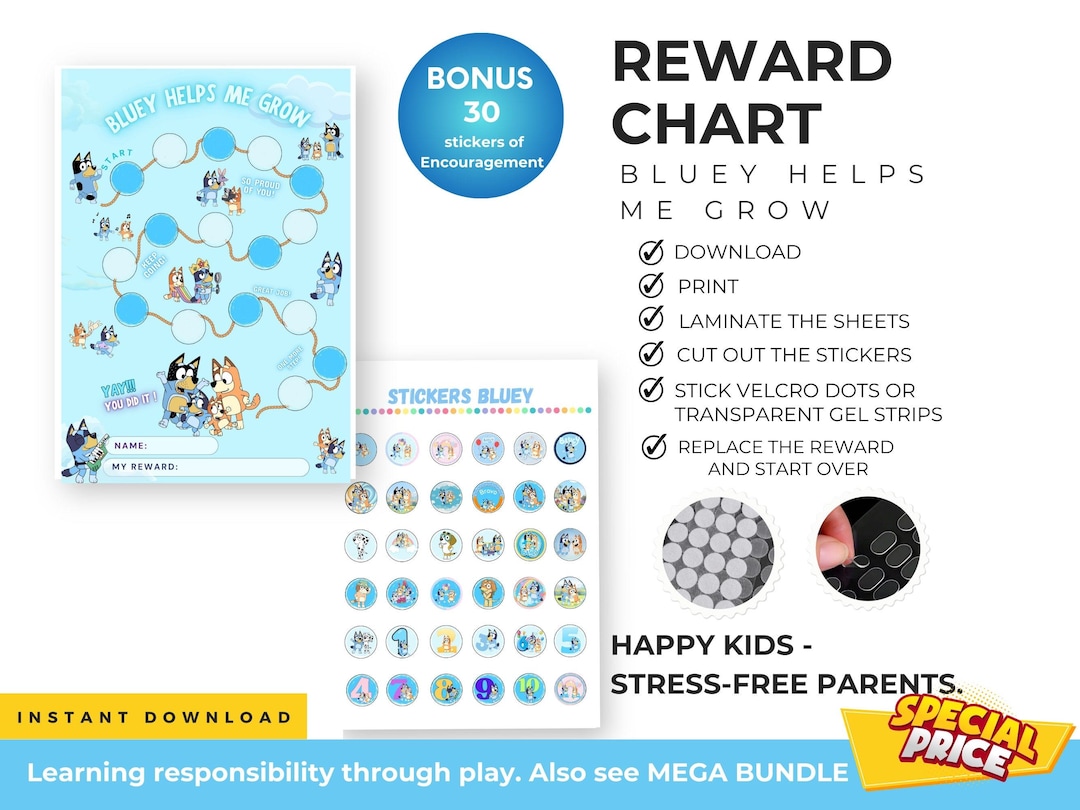 Bluey Reward Chart With Stickers: Kids Behavior & Routine (printable ...