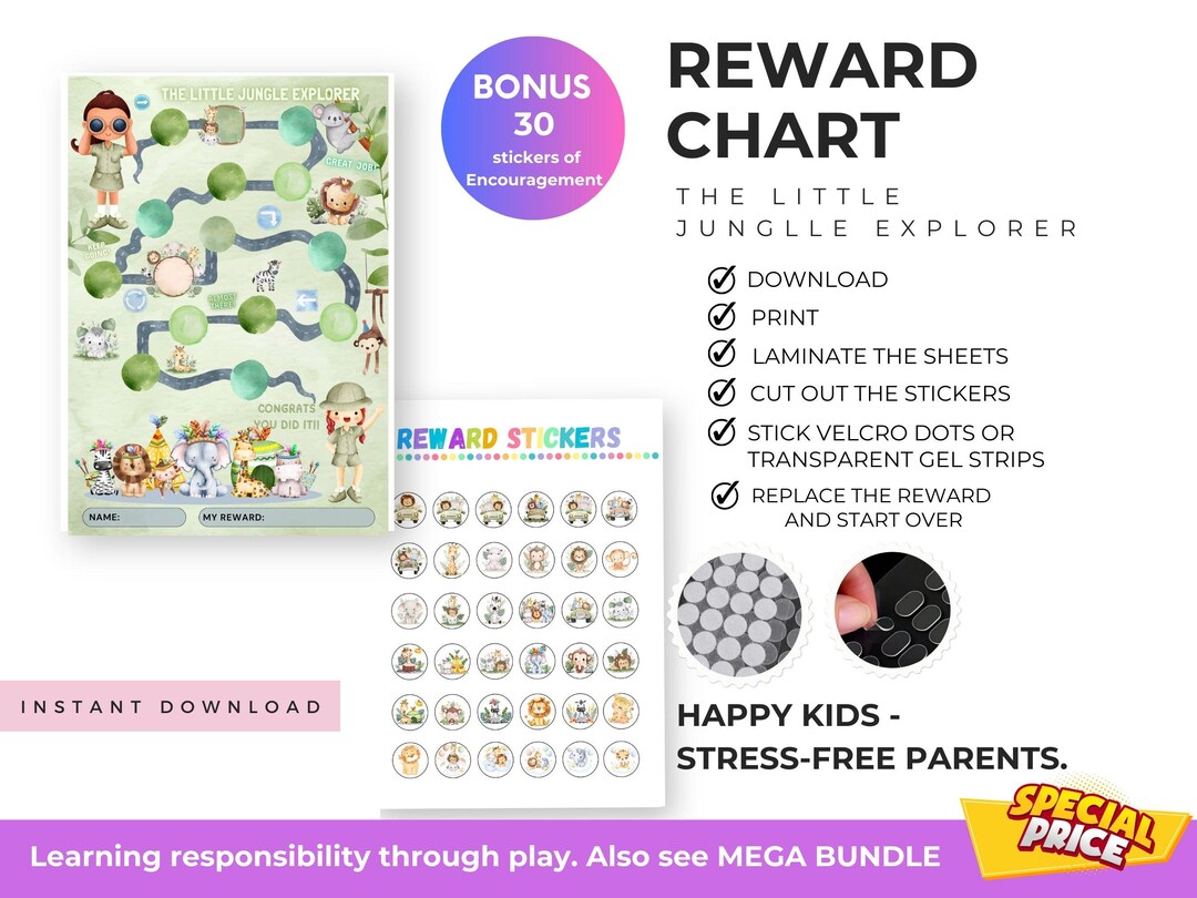 Jungle Explorer Reward Chart: Kids Safari Behavior Tracker With Animal ...