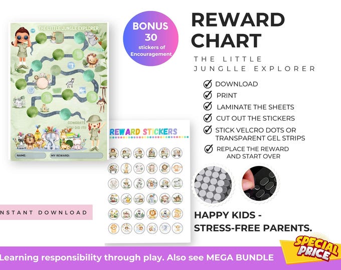 Editable Jungle Animals Reward Chart for Kids Daily Routine Chart Kids ...