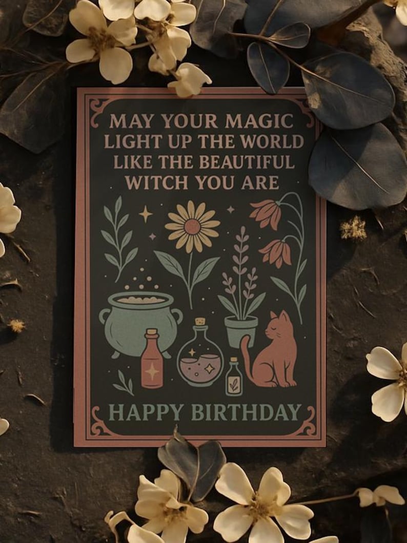 Witchy Birthday Card | Wicca Greeting, Magical Forest Art | Pagan Gift ...