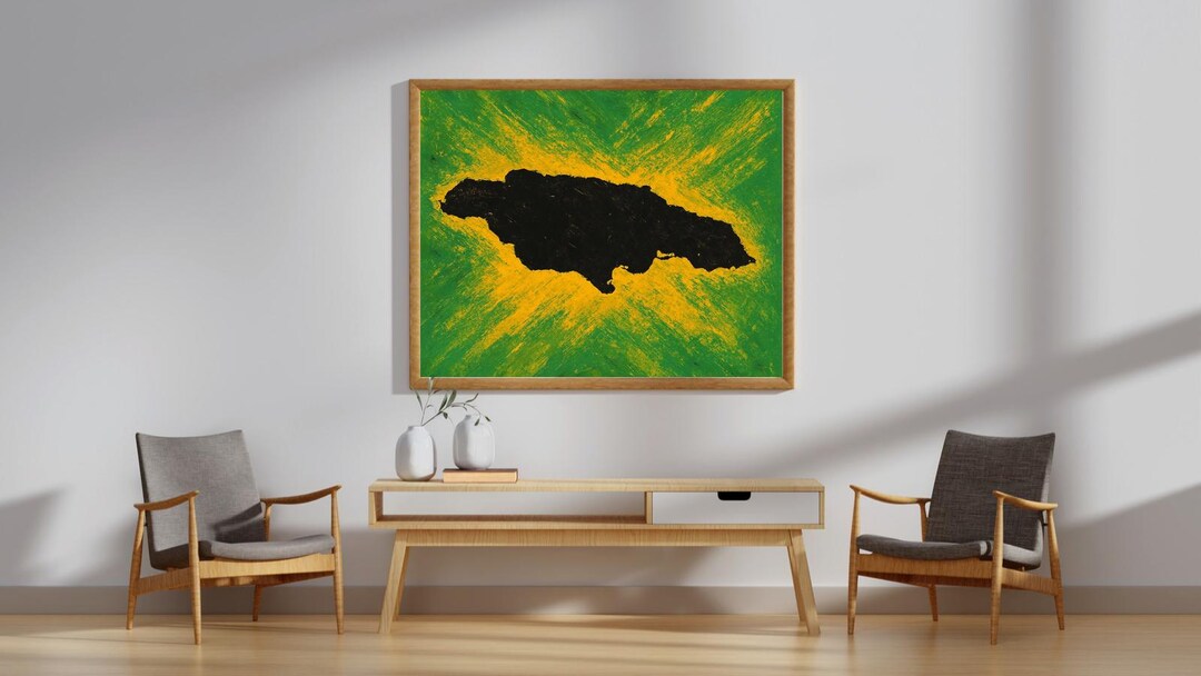 Abstract Jamaican Map Wall Art – Printable Digital Download, Green Gold ...