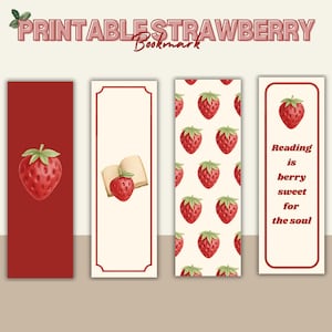 Printable Strawberry Bookmarks | Cute Berry Bookish Gift (digital ...