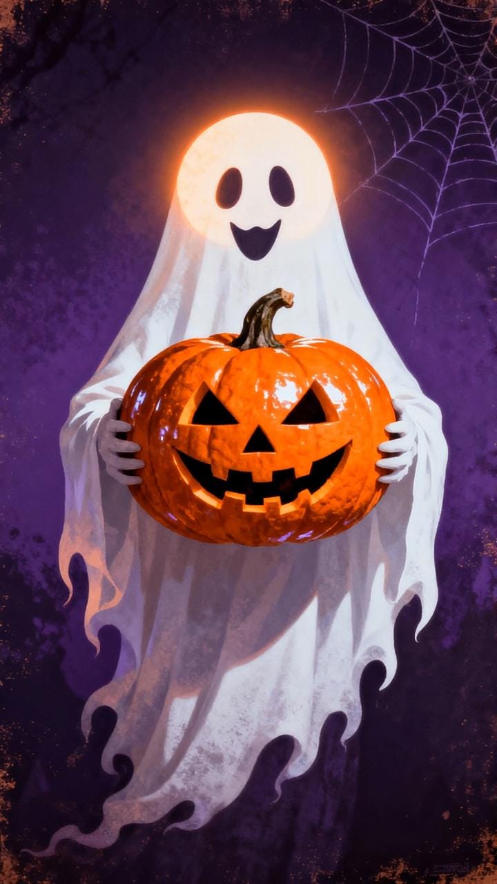 Cute Halloween Ghost Animation Holding Glowing Pumpkin Jack O Lantern ...