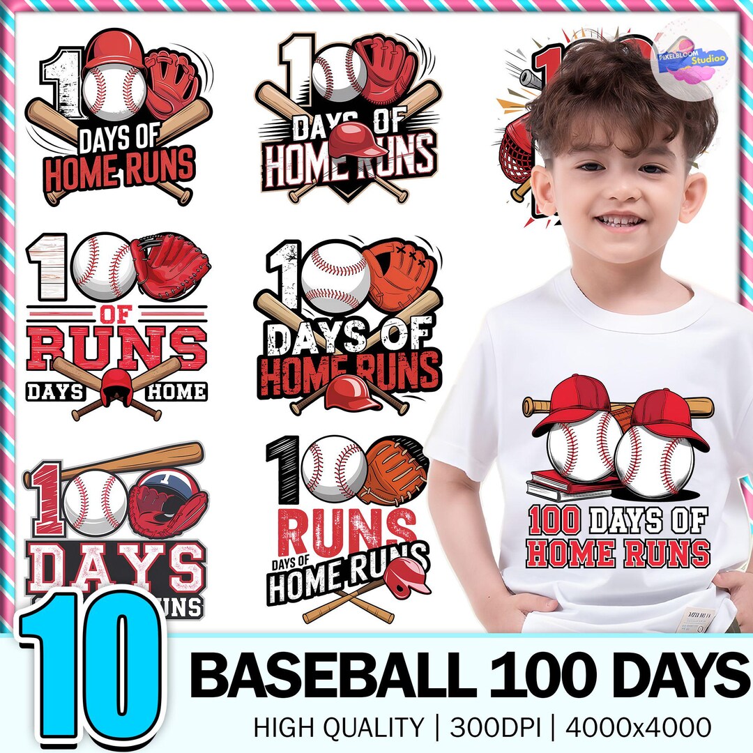100 Days of Home Runs Png Bundle, 10 PNG 100 Days of School, Teacher ...
