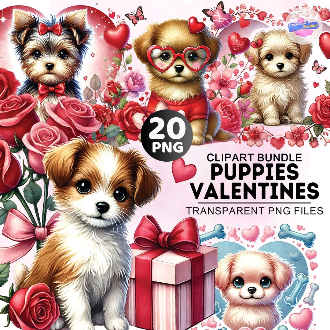 Cute Puppies Clipart Bundle, 20 PNG Baby Puppies, Watercolor Puppies ...