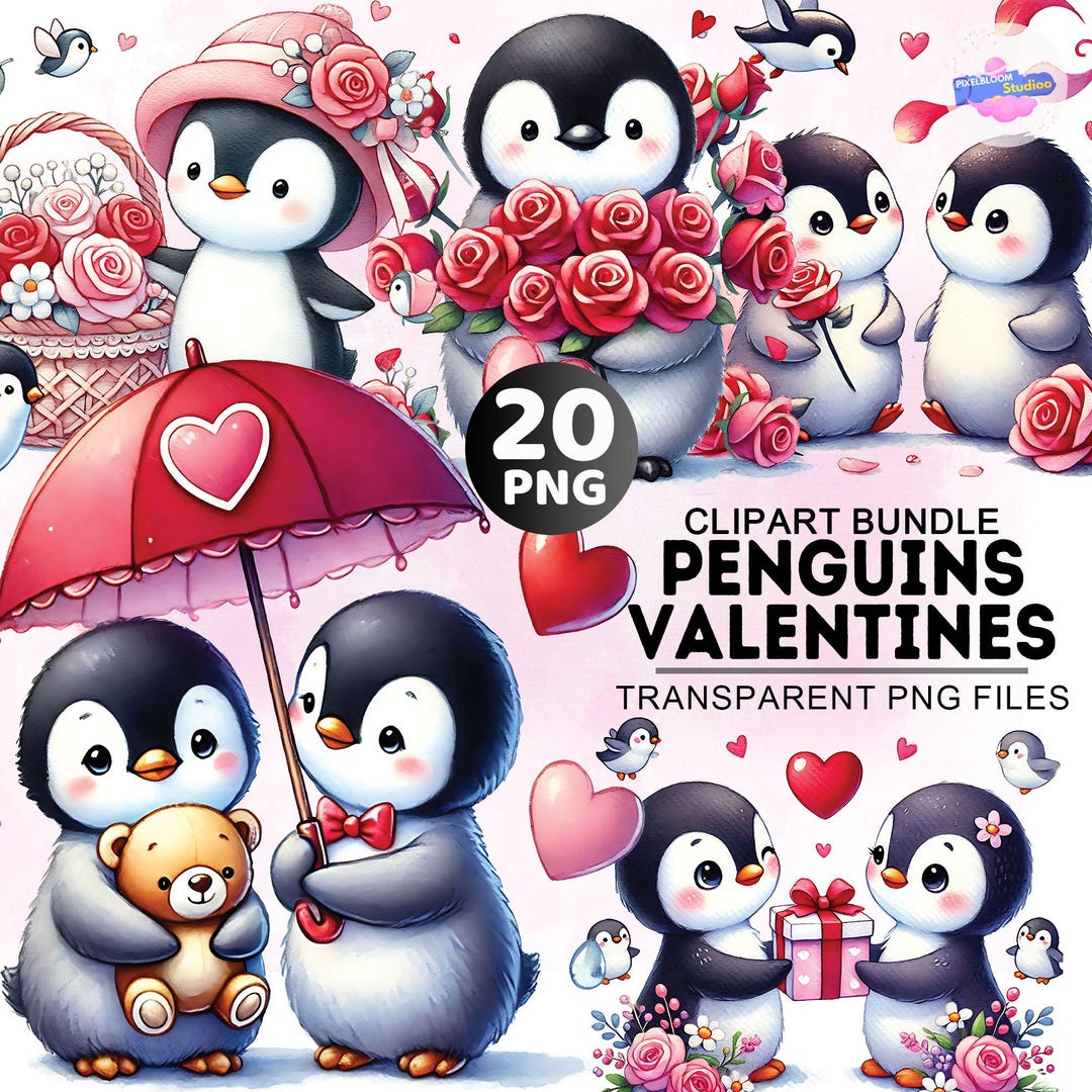 Lovely Penguin Clipart Bundle, 20 PNG Cute Penguins, Watercolor ...