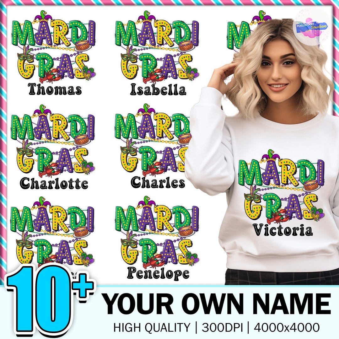 Make Your Own Name Mardi Gras Png Bundle, 10 PNG Alphabet Doodle ...