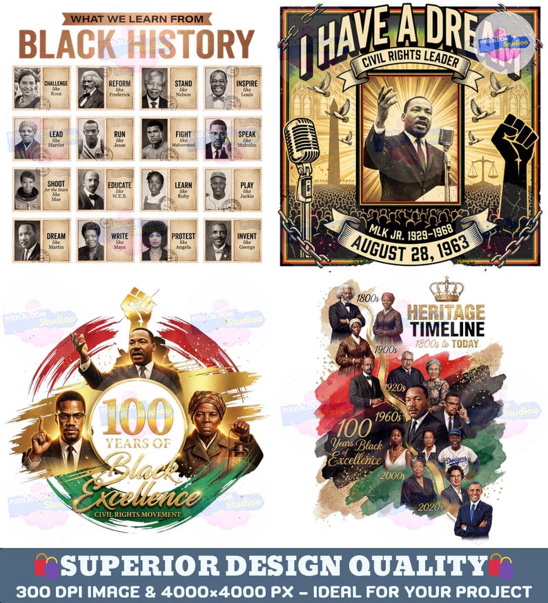 Black Excellence Png Bundle, 20 PNG Dream Like Martin, Black History ...