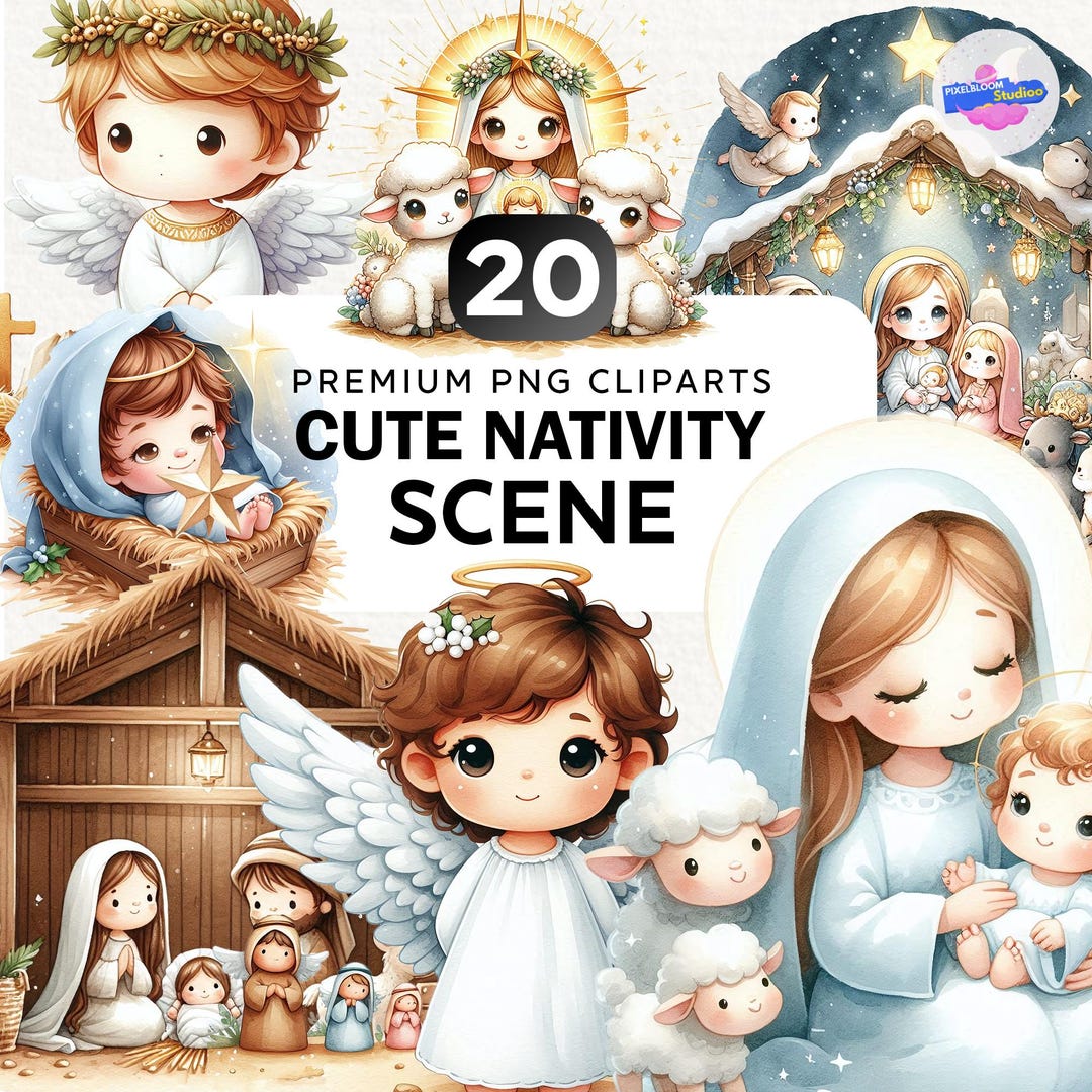 20+ Watercolor Cute Nativity Scene Clipart Bundle, Xmas Jesus Birth Png ...