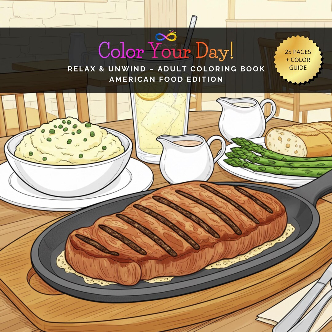 American Food Theme Coloring Book | 25 Relaxing Pages (digital Download ...