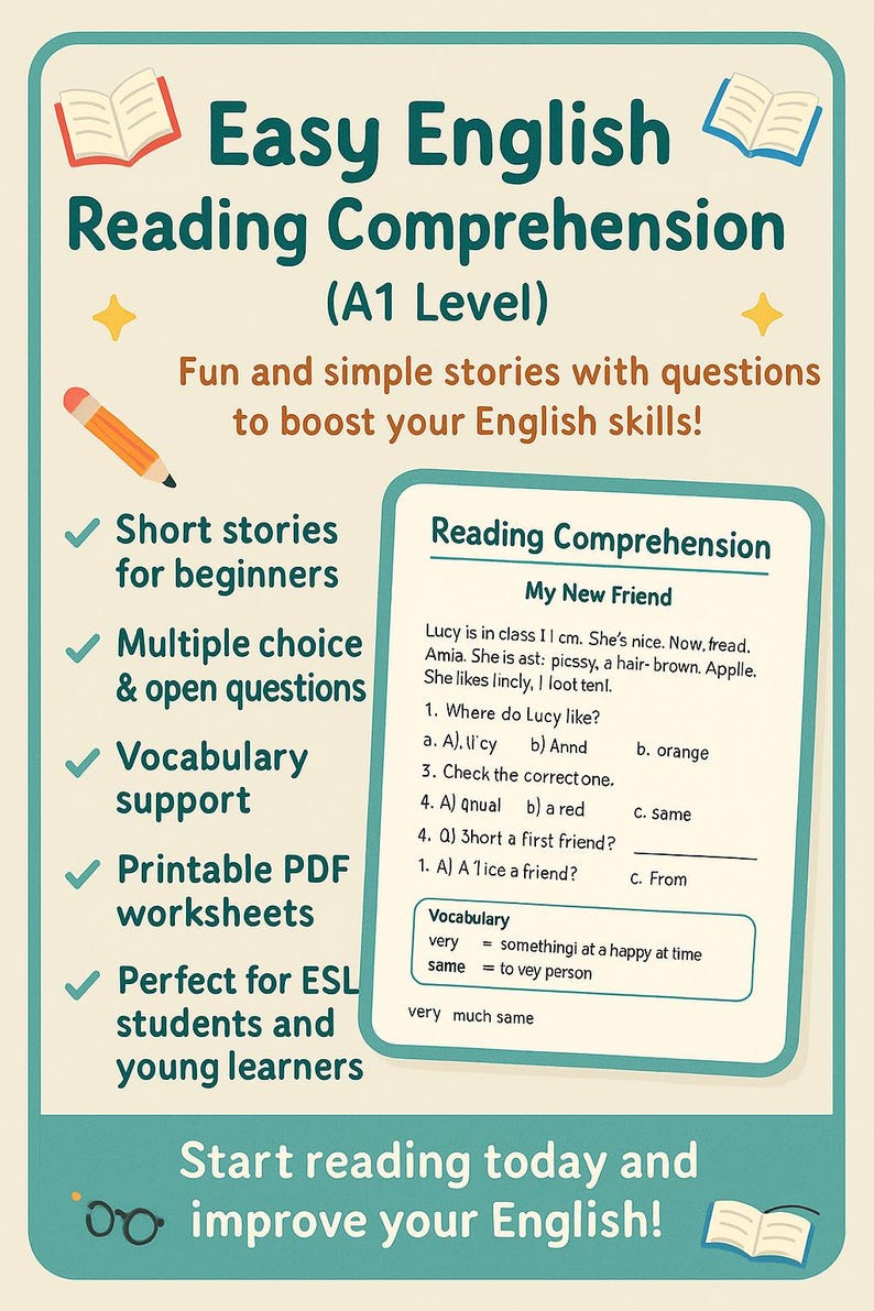 English Reading Comprehension Worksheets - Etsy