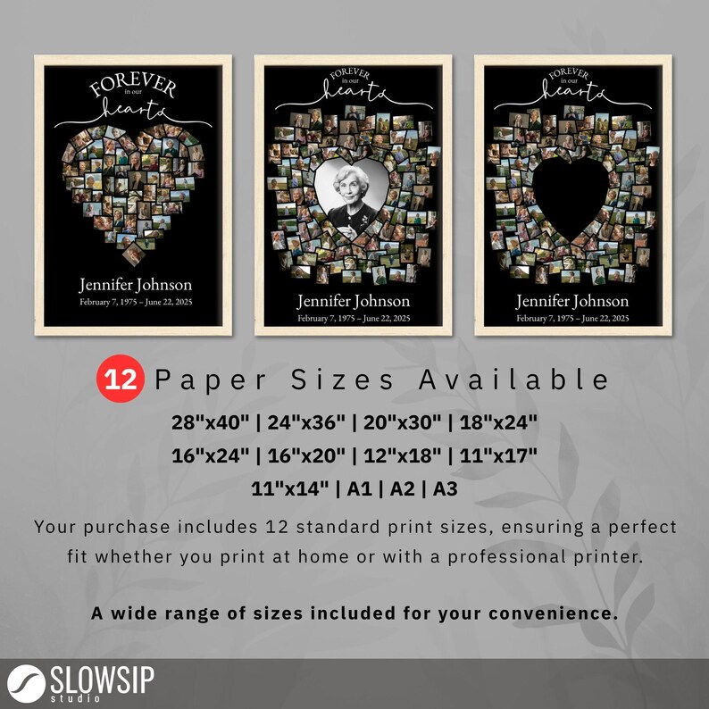 Heart Photo Collage Template Funeral Memorial Poster (canva Editable ...