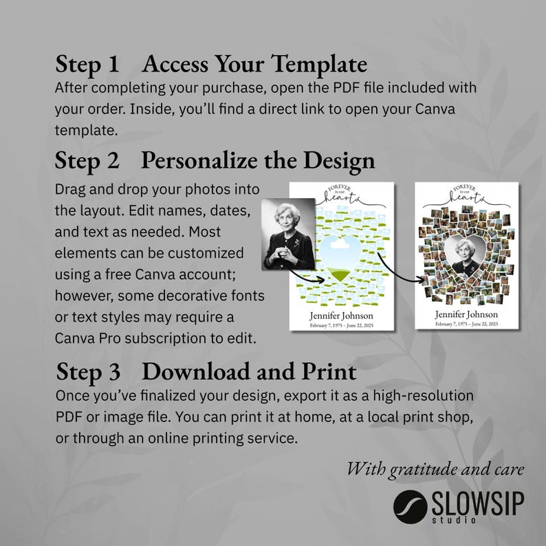 Heart Photo Collage Template Funeral Memorial Poster (canva Editable ...