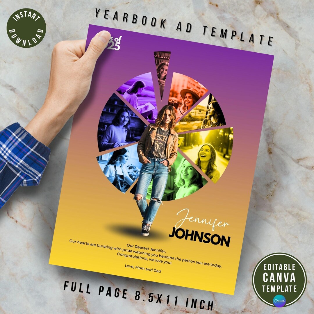 Senior Yearbook Ad Template: Editable Canva Photo Collage, Message for ...