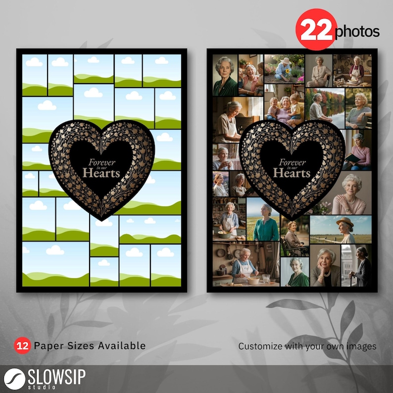 Floral Heart Memorial Photo Collage Template: Funeral Celebration of ...