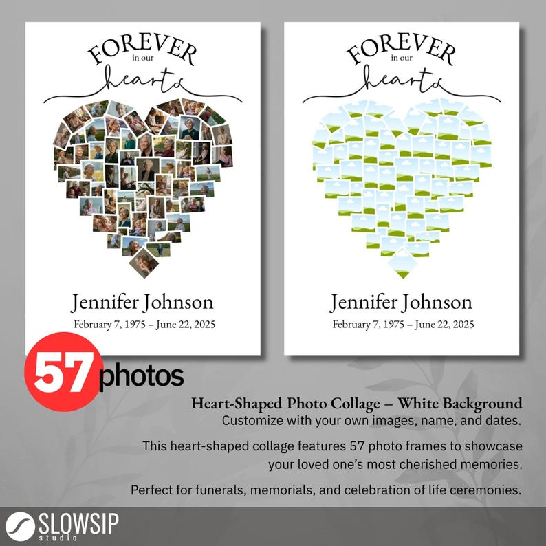 Heart Photo Collage Template Funeral Memorial Poster (canva Editable ...