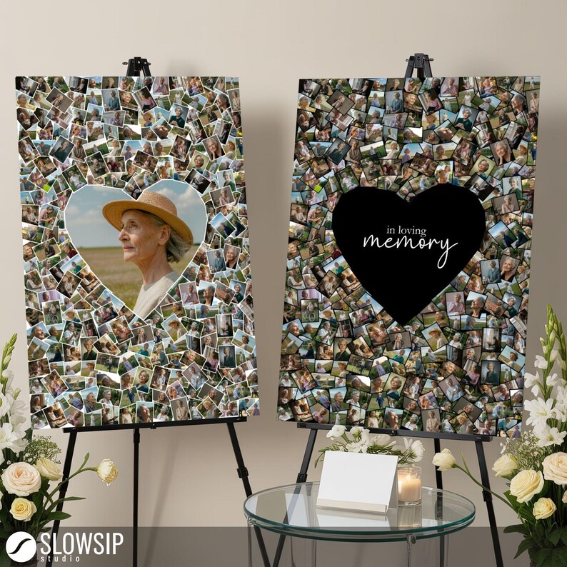 Heart Photo Collage Memorial Poster: Funeral Remembrance (canva ...