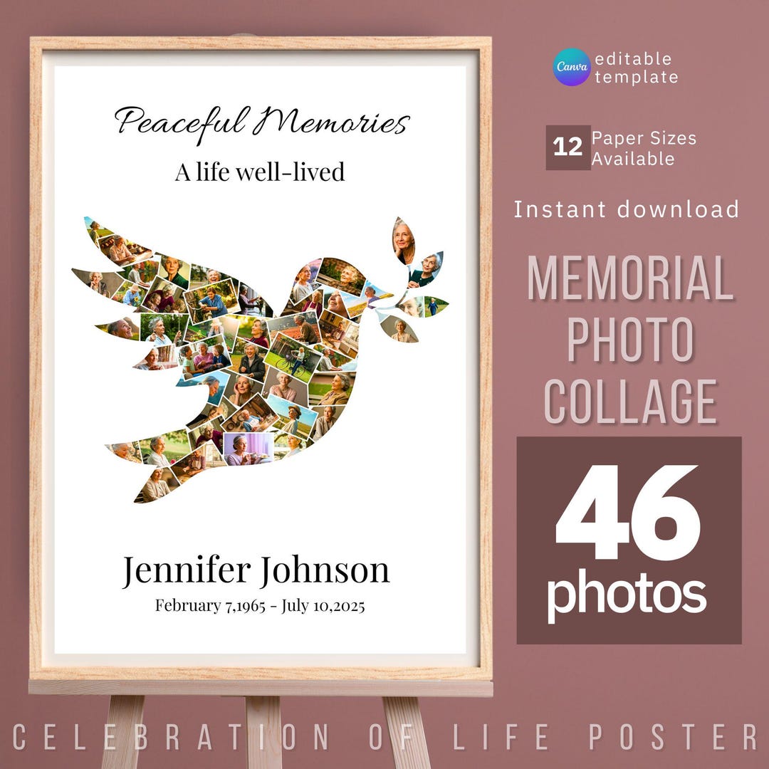 Peaceful Memories Photo Collage Template | Bird Memorial Collage ...
