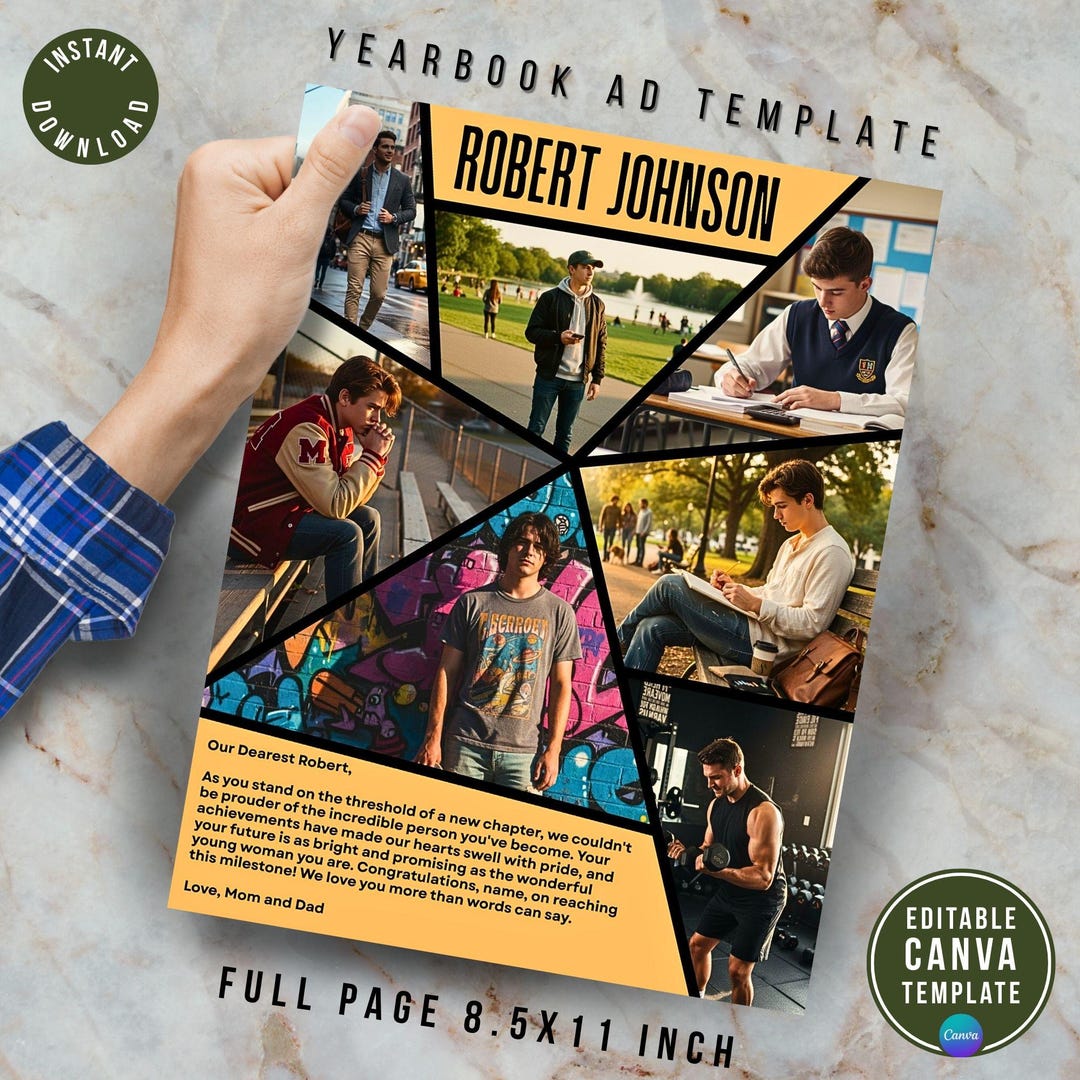 Senior Yearbook Ad Template - Full Page | Photo Collage & Message | 2 ...