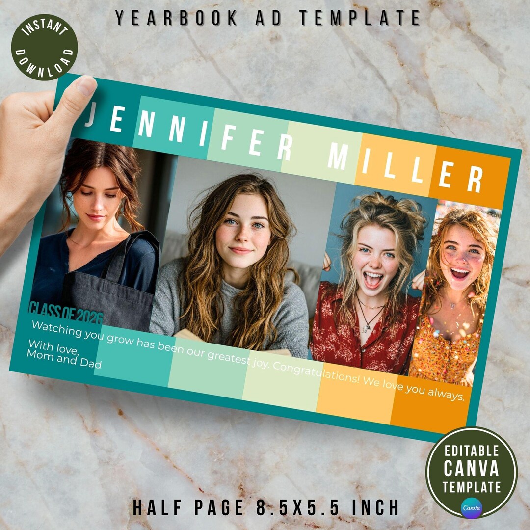 Senior Yearbook Ad Template - Half Page | Photo Collage & Message ...
