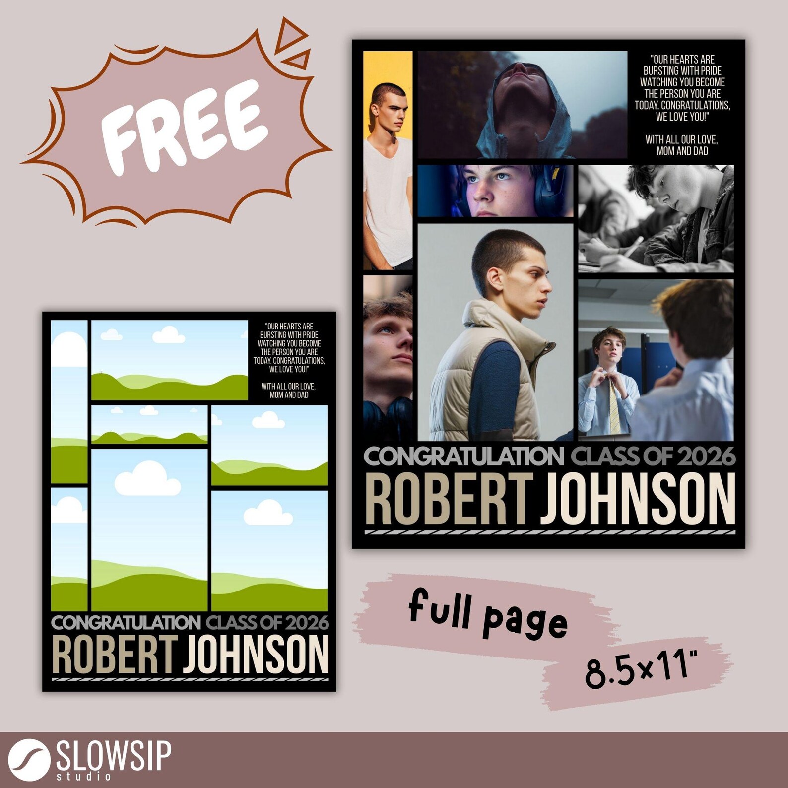 Senior Yearbook Ad Template - Full Page | Photo Collage & Message ...