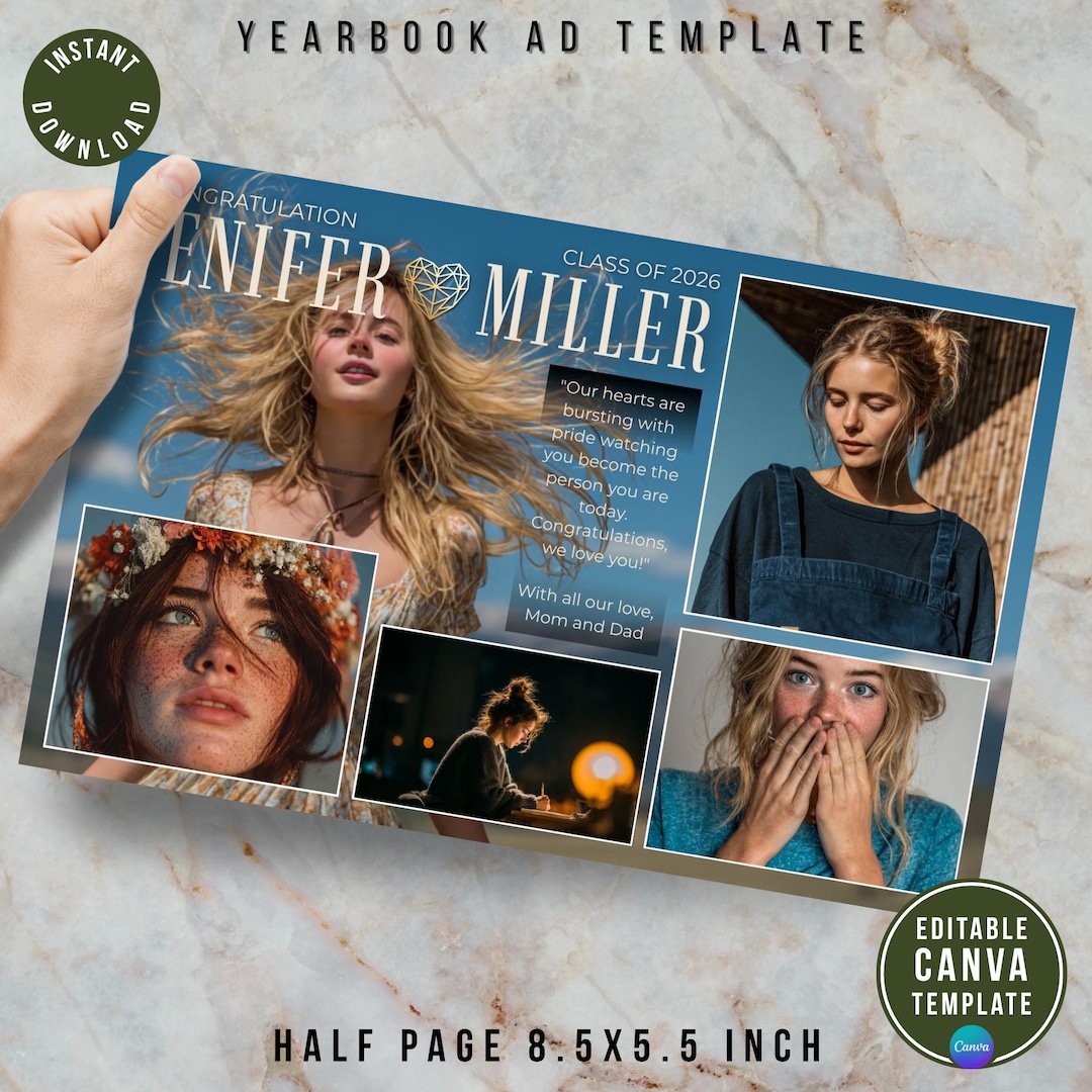 Senior Yearbook Ad Template - Half Page | Photo Collage & Message ...