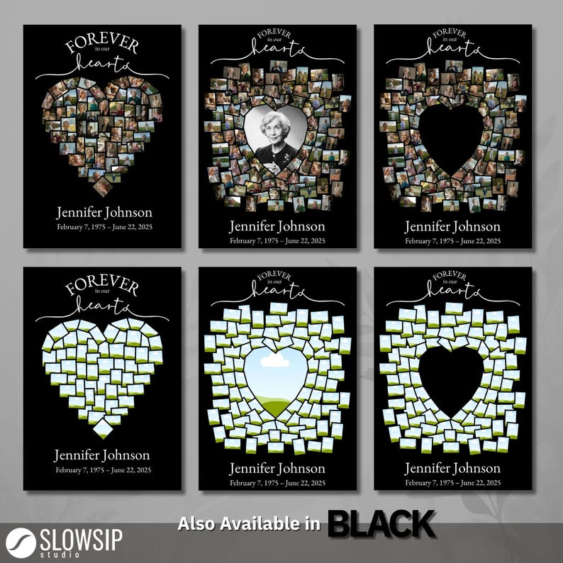 Heart Photo Collage Template Funeral Memorial Poster (canva Editable ...