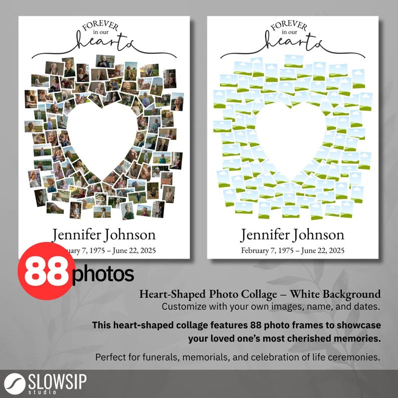 Heart Photo Collage Template Funeral Memorial Poster (canva Editable ...