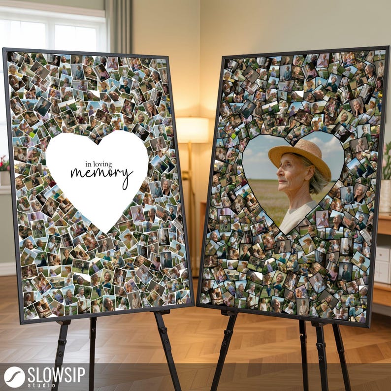 Heart Photo Collage Memorial Poster: Funeral Remembrance (canva ...