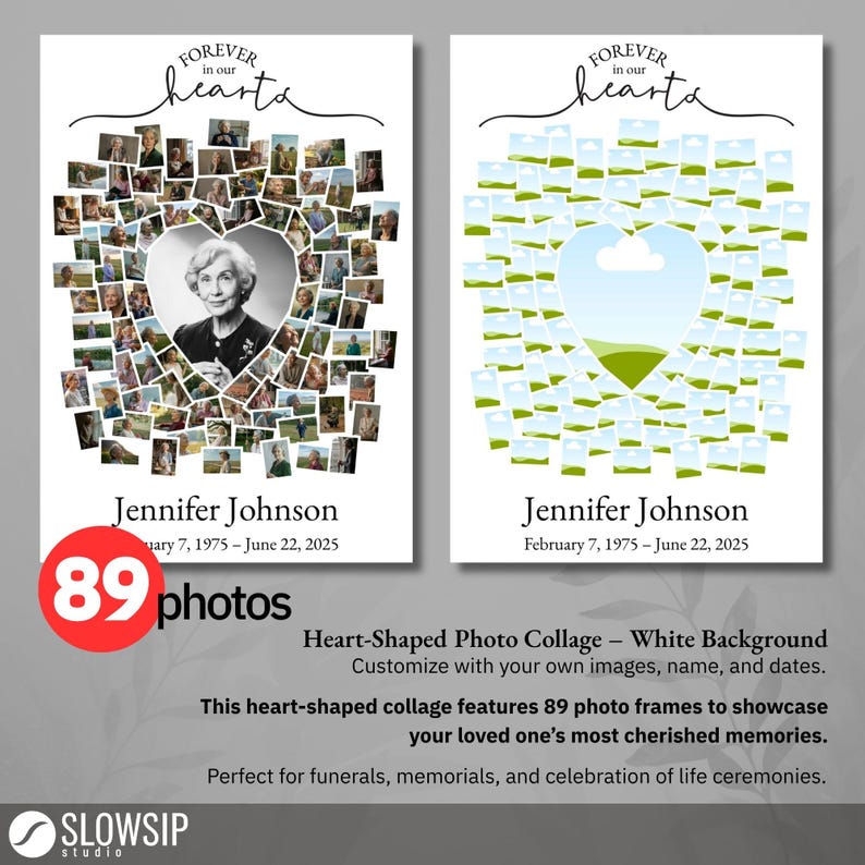 Heart Photo Collage Template Funeral Memorial Poster (canva Editable ...