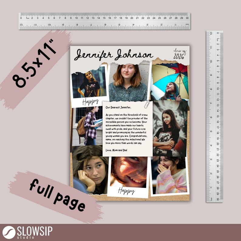 Senior Yearbook Ad Template - Full Page | Photo Collage & Message ...