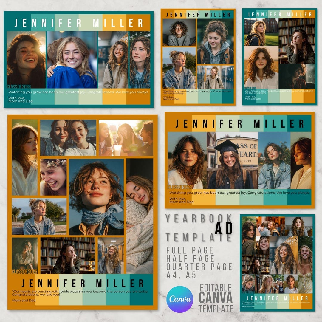 Senior Yearbook Ad Template | Canva Template (full, Half, Quarter,a4 ...