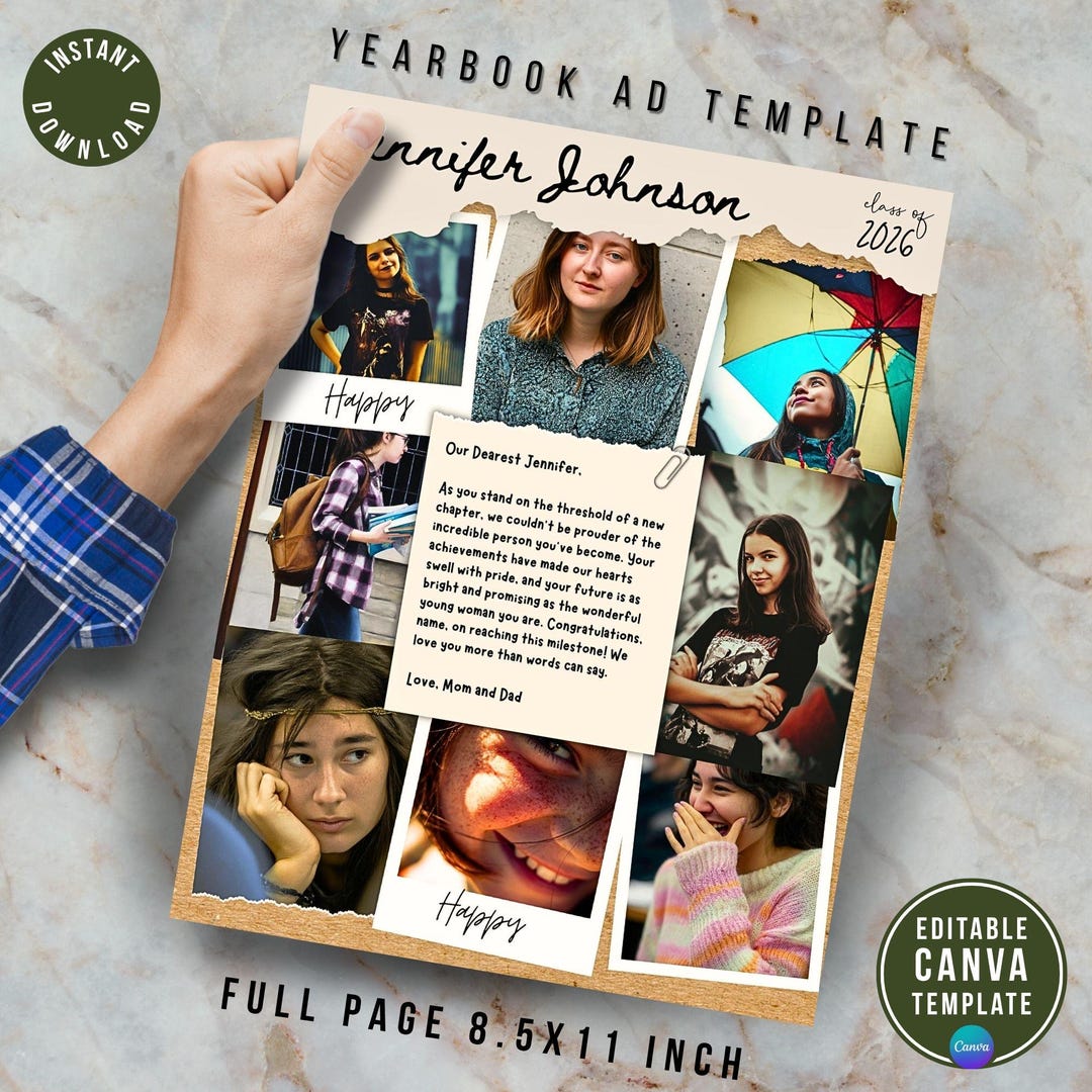 Senior Yearbook Ad Template - Full Page | Photo Collage & Message ...