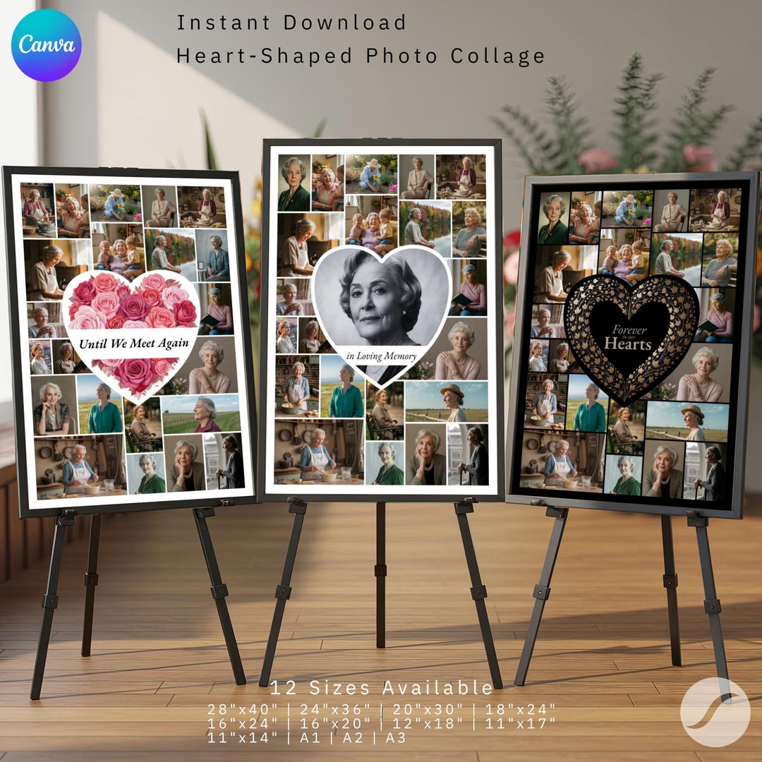 Floral Heart Memorial Photo Collage Template: Funeral Celebration of ...