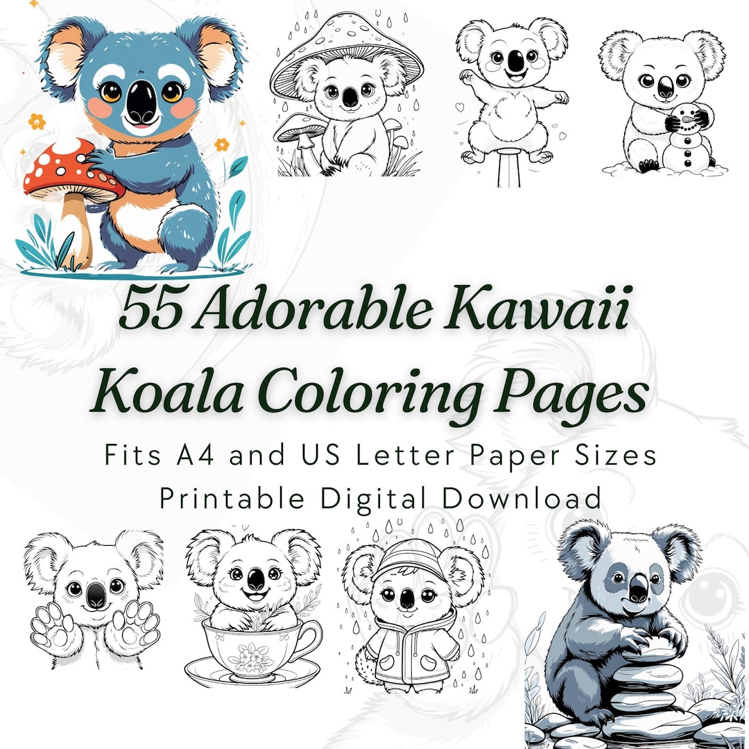 55 Kawaii Koala Coloring Pages Printable | Cute Koala Line Art for Kids ...