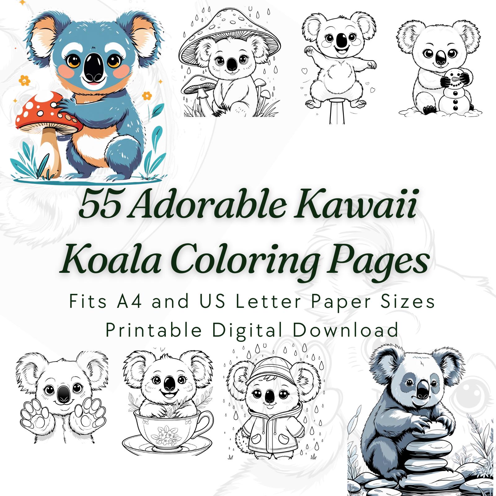 55 Kawaii Koala Coloring Pages Printable | Cute Koala Line Art for Kids ...