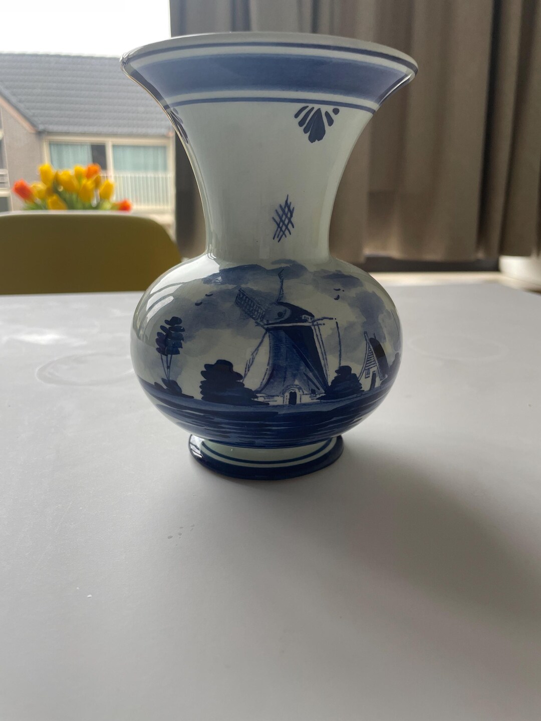 Hand-painted Delft Blue Vase: Dutch Windmill Scene - Etsy