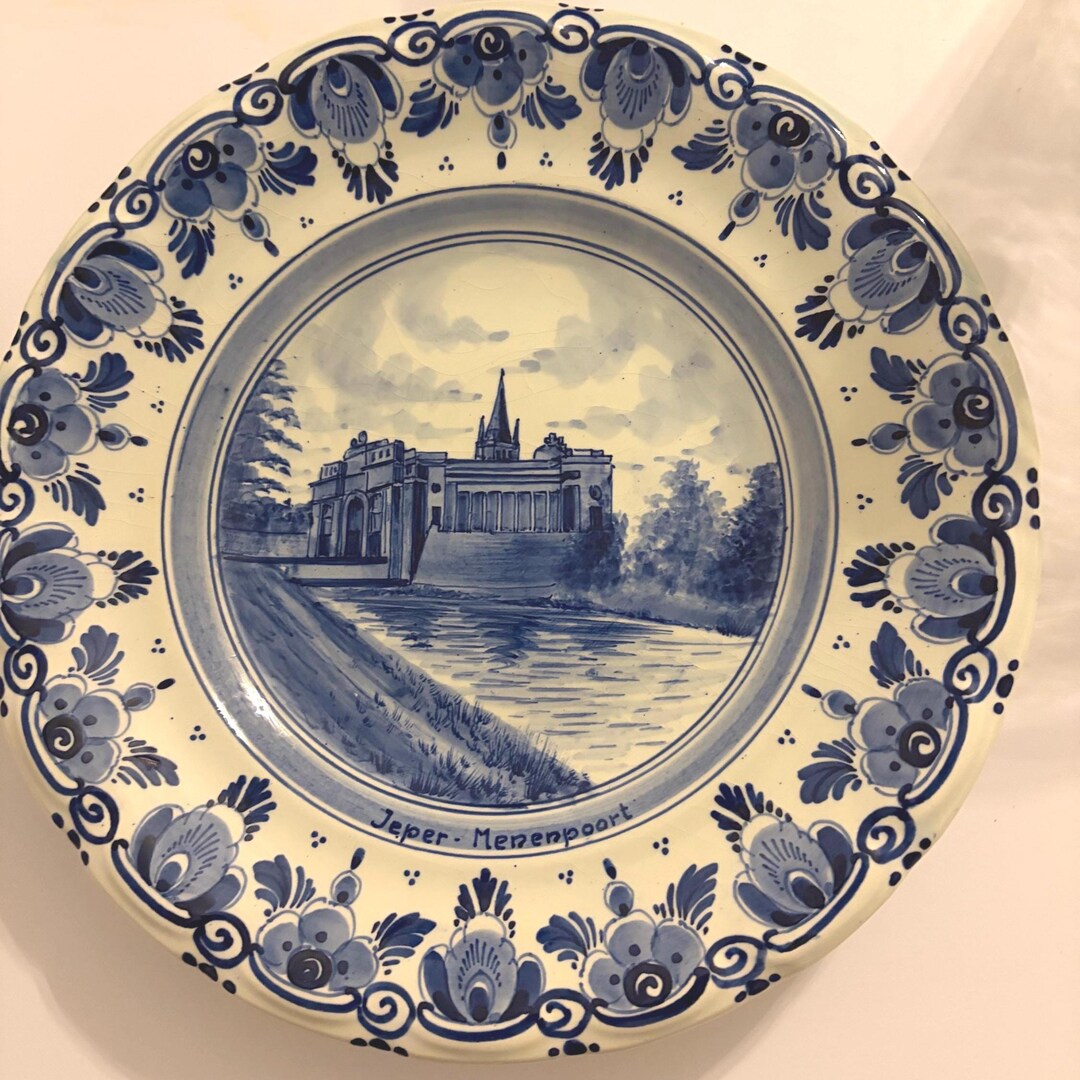 Unique Hand-painted Delft Blau Plate – Ieper — Belgium Monument Scene ...