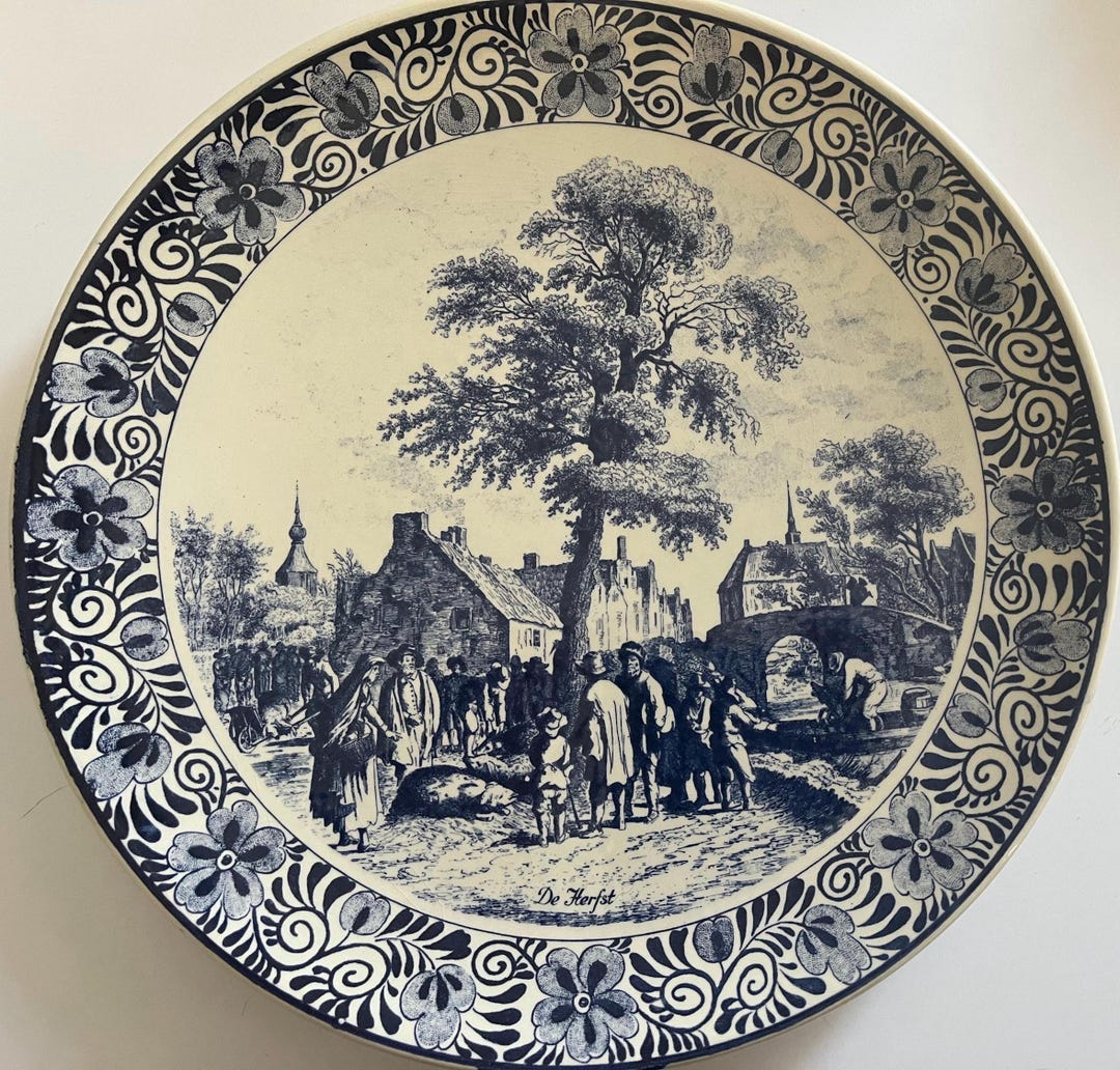 Vintage Delft Blue Wall Plate: Dutch Autumn Village Scene (35 Cm) - Etsy