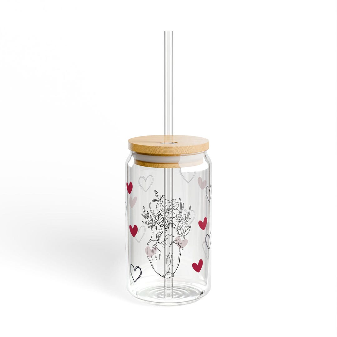 Hand Drawn Heart Bouquet Sipper Glass | 16oz - Etsy
