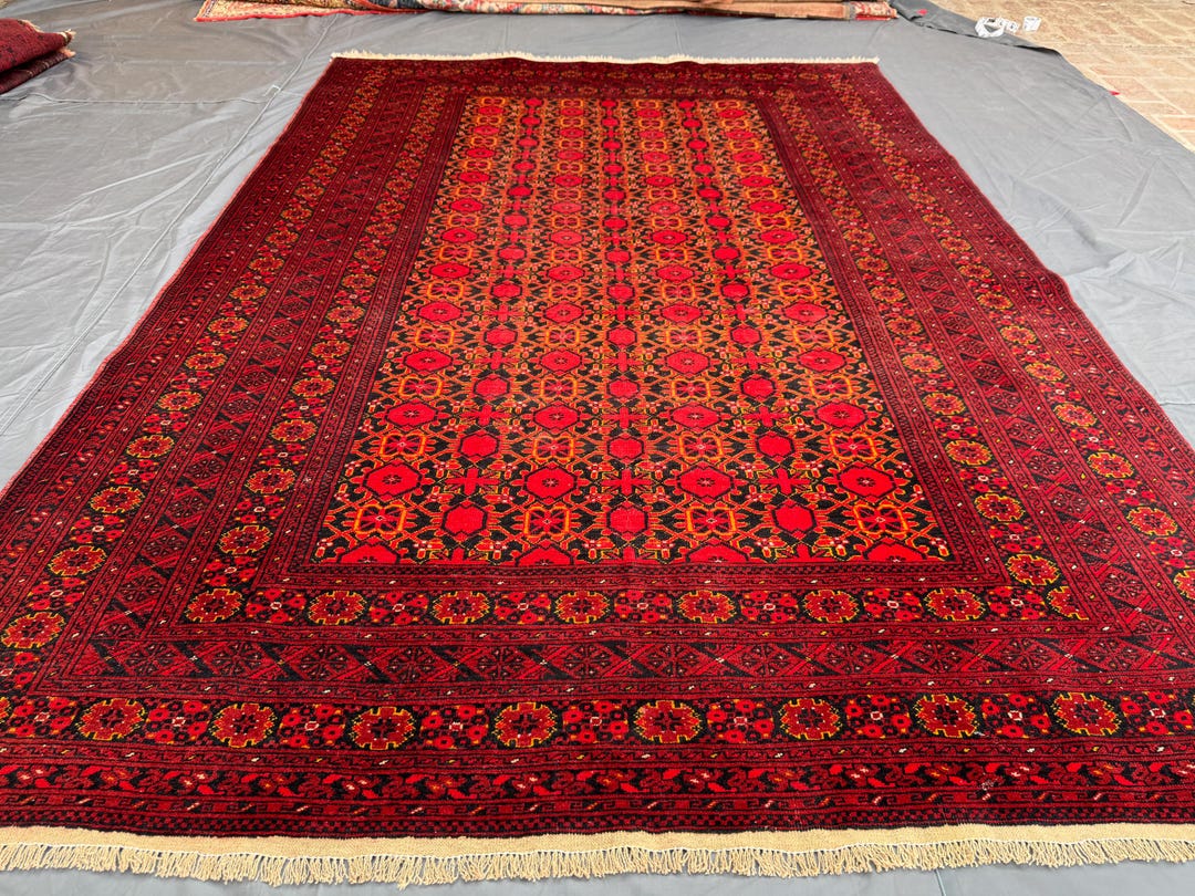 Vintage Turkmen Bashiri Rug, 6'8"x9'8", Hand-knotted Wool, Red & Black ...