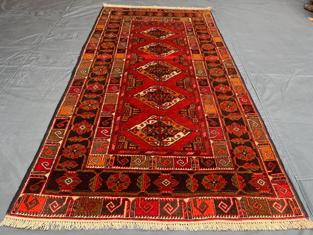 Vintage Turkmen Tekke Rug, Hand-knotted Wool, Red Medallion, 3'5" X 6'8 ...