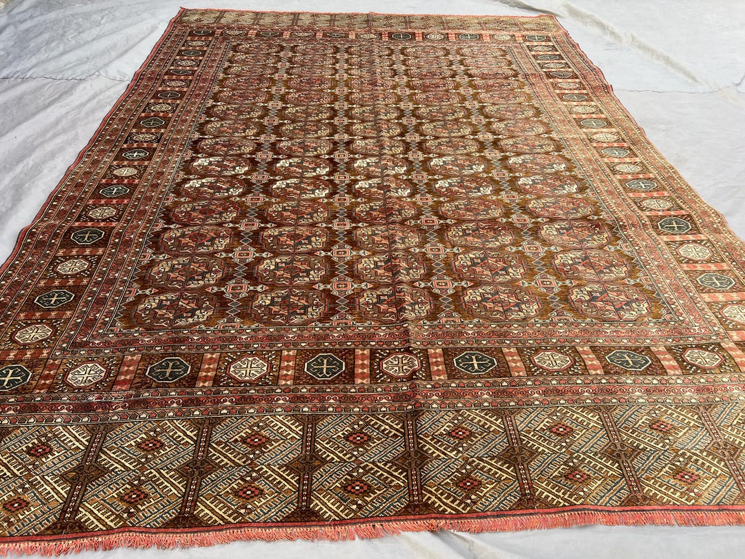 1920s Turkmen Tekke Ersari Rug, Silk Highlights, Hand Knotted Wool, 6'6 ...