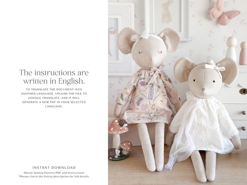 Mouse Doll Sewing Pattern PDF - Soft Toy Tutorial - Etsy